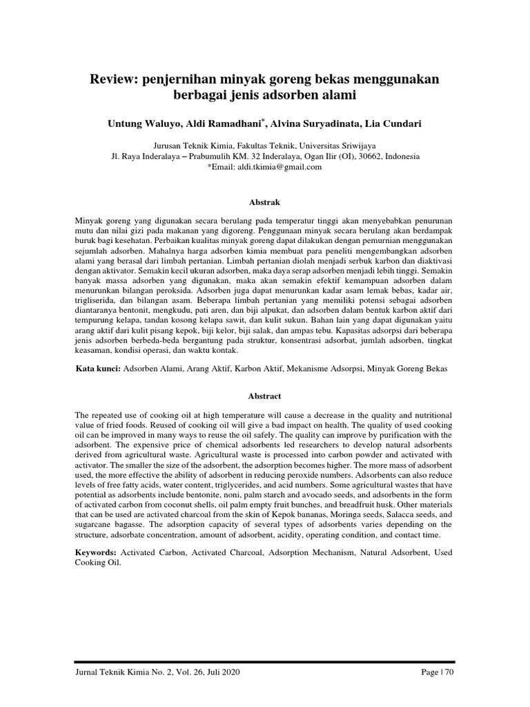 Penjernihan Minyak Goreng Bekas Dari Berbagai Absorben | PDF