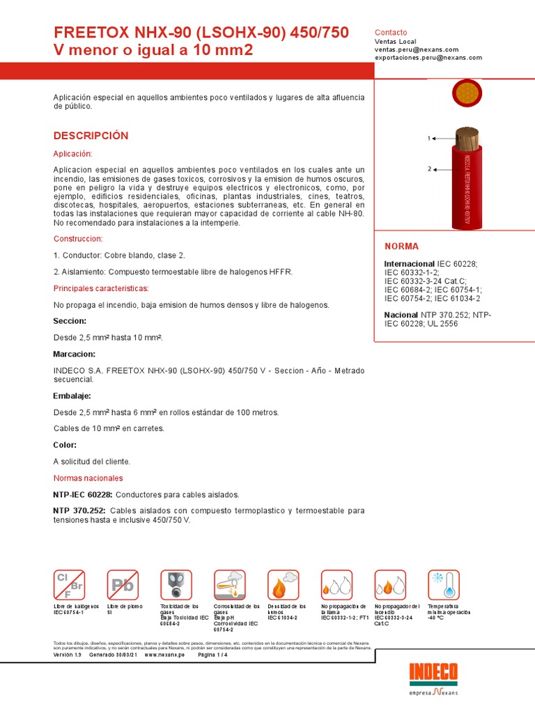 FREETOX NHX 90 LSOHX 90 450 750 V Up To and Including 10 mm2 | PDF | Aislador (Electricidad) | Cobre