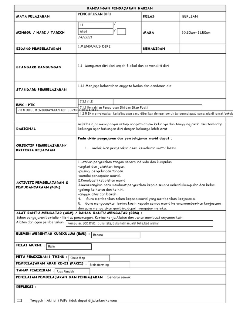 Rancangan Pengajaran Pengurusan Diri | PDF | Karier & Perkembangan