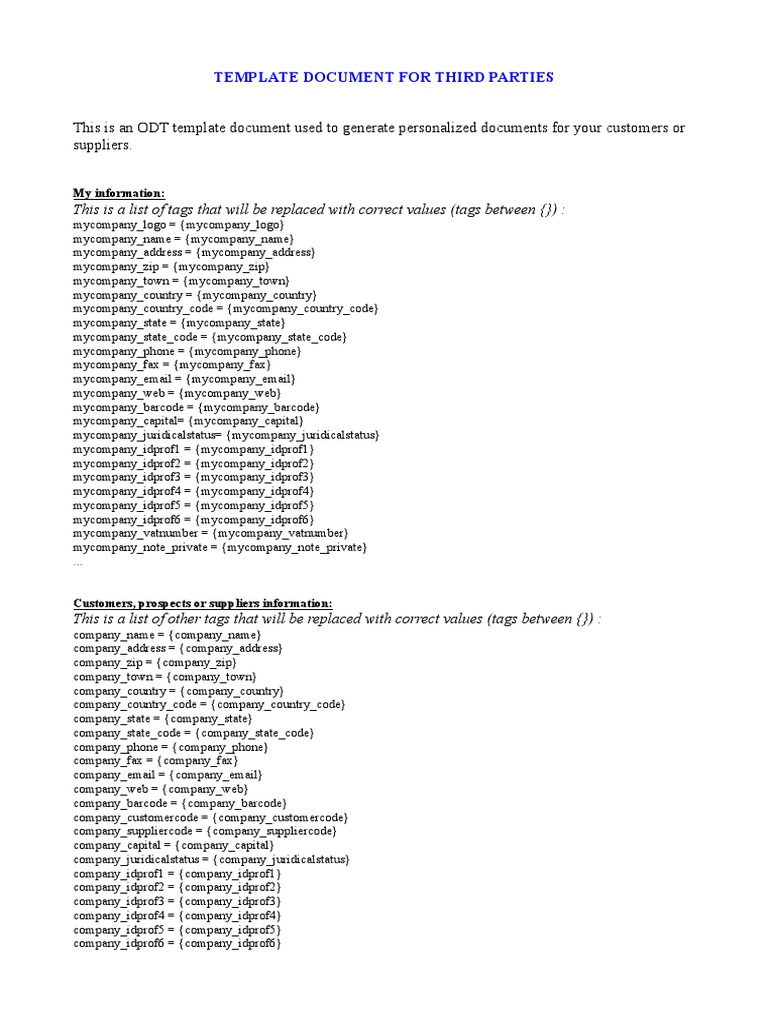 This Is An ODT Template Document Used To Generate Personalized ...