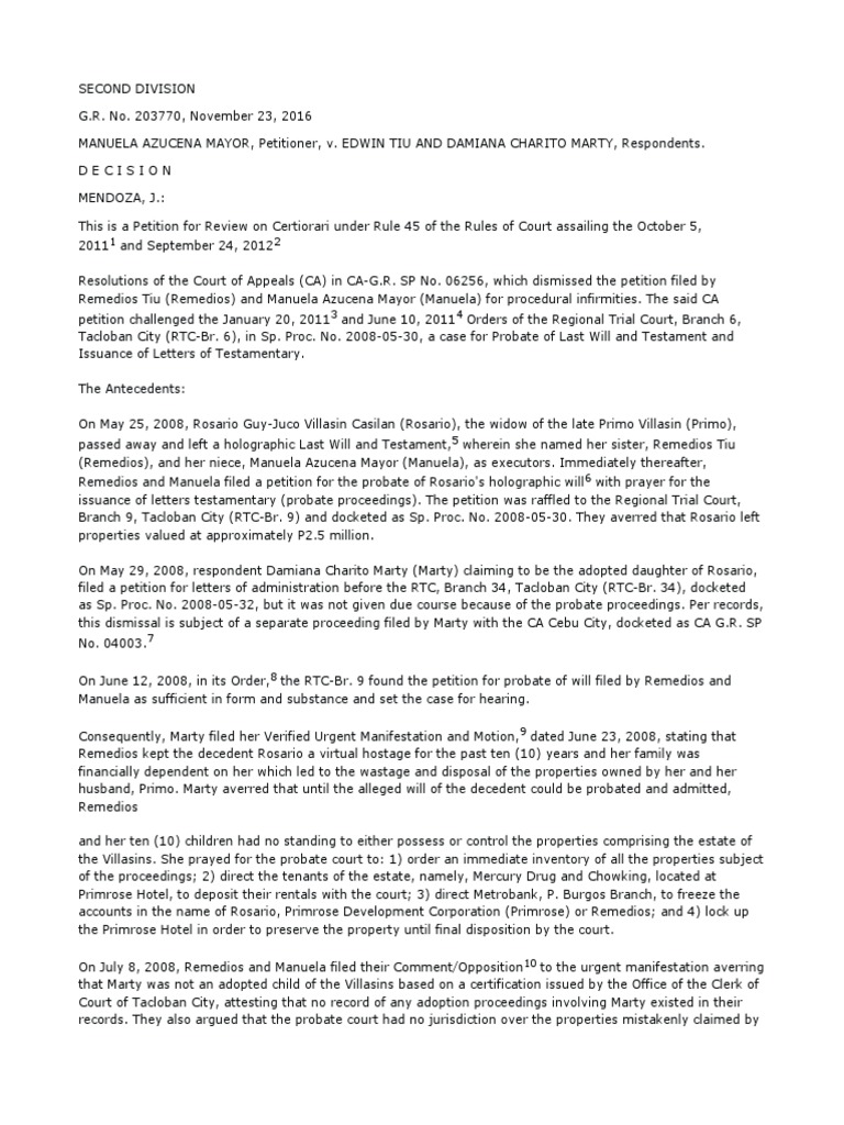 Mayor vs. Tiu - Probable | Download Free PDF | Probate | Corporations