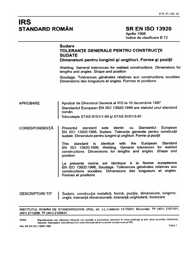 SR en Iso 13920-1998 | PDF