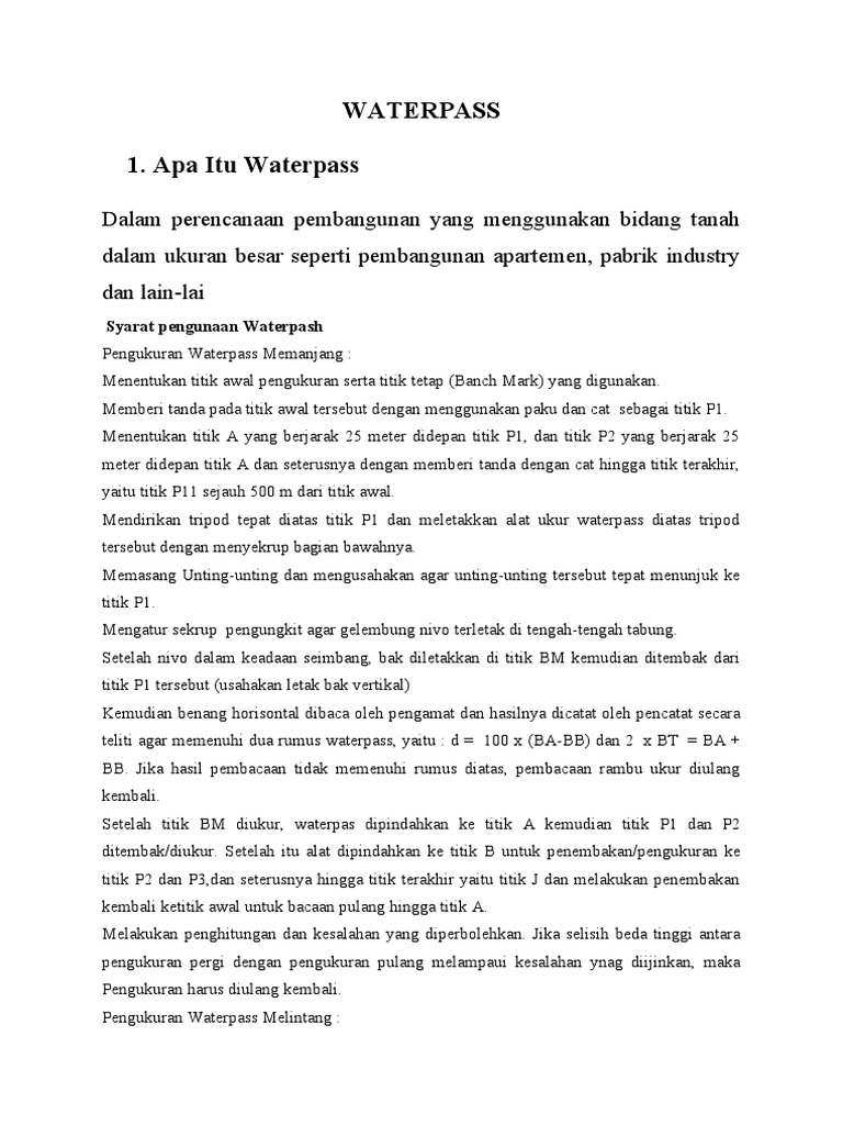 Waterpass 1. Apa Itu Waterpass | PDF