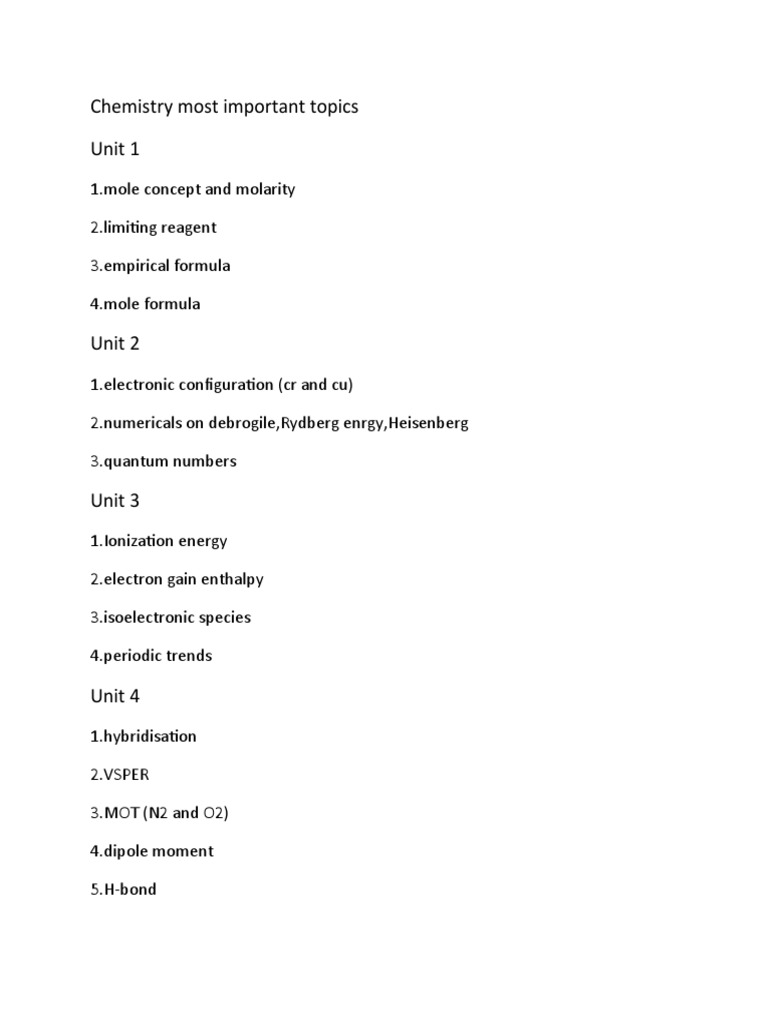 Chemistry Most Important Topics | PDF