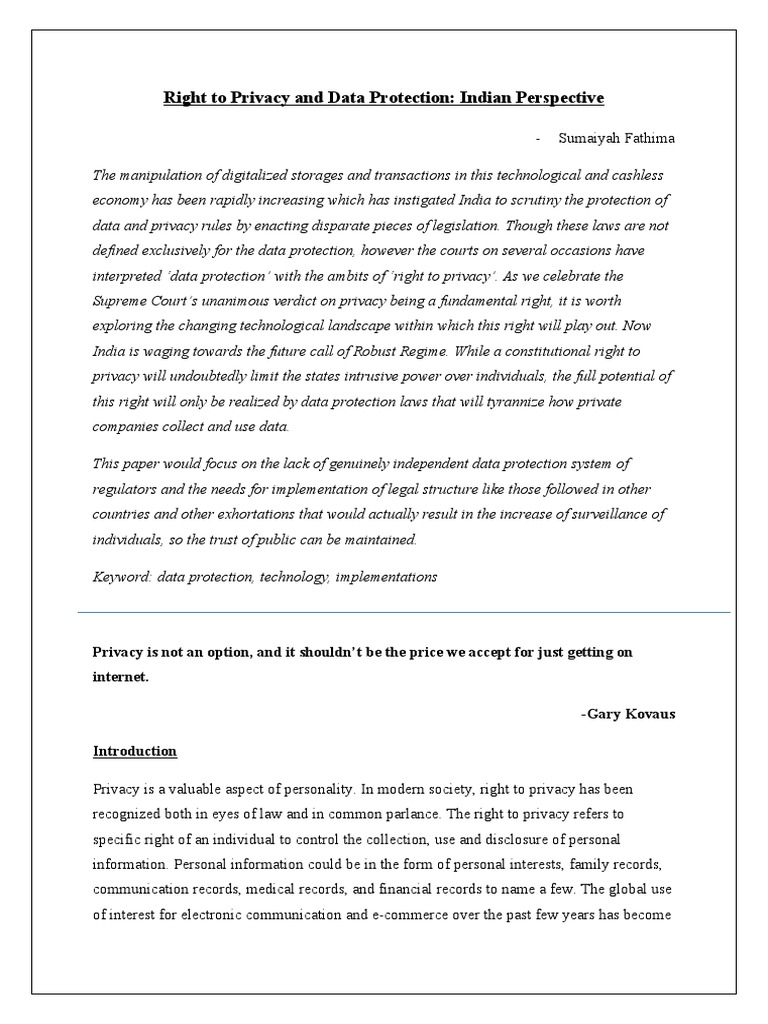 Right To Privacy and Data Protection | PDF | Privacy | Information Privacy