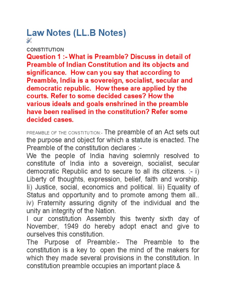 Law Notes (LL.B Notes) : Constitution | PDF | Double Jeopardy | Common Law