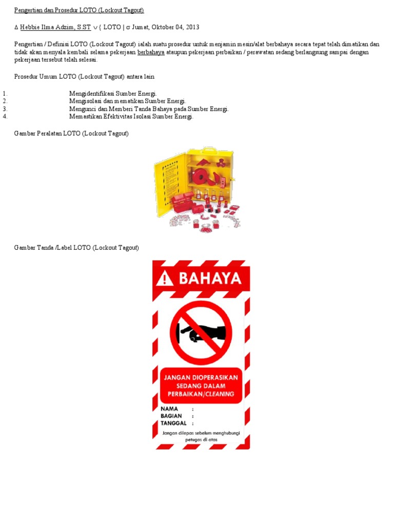 Prosedur dan Pengertian LOTO K3 | PDF