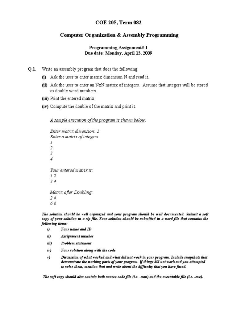 COE 205, Term 082 Computer Organization & Assembly Programming | PDF