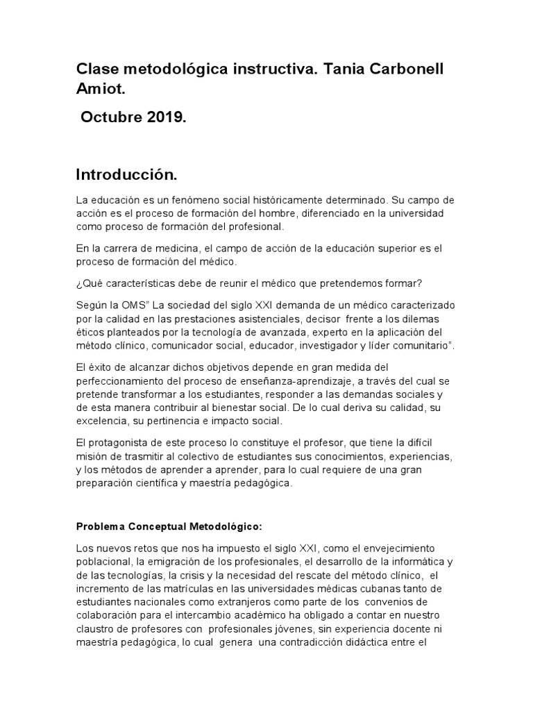 Clase Metodológica Instructiva TCA | PDF | Maestros | Evaluación