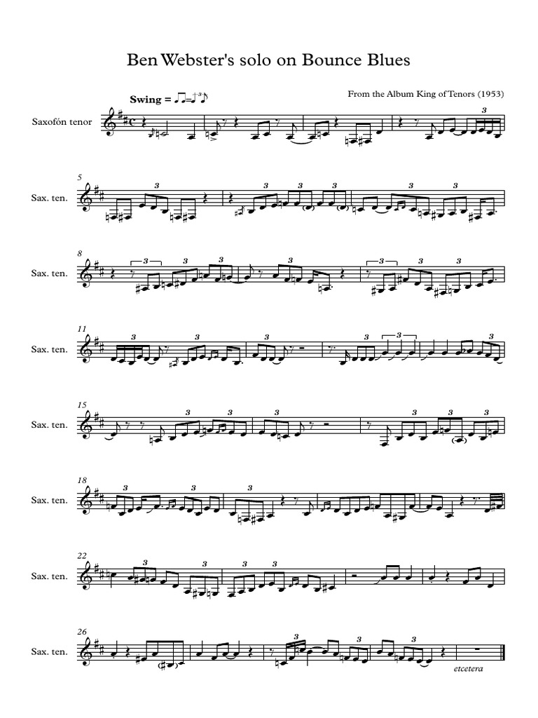 Ben Webster's Solo On Bounce Blues | PDF | Saxophone | Bois (musique)