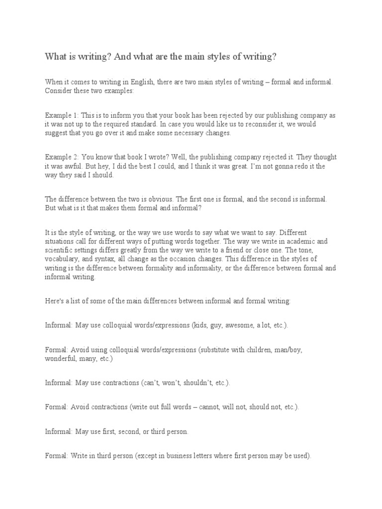 What Is Writing? and What Are The Main Styles of Writing? | PDF ...