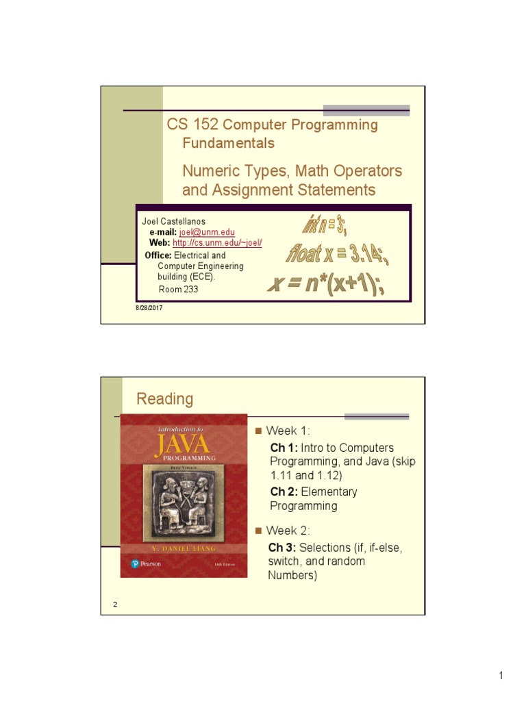CS 152 Numeric Types, Math Operators and Assignment Statements | PDF ...