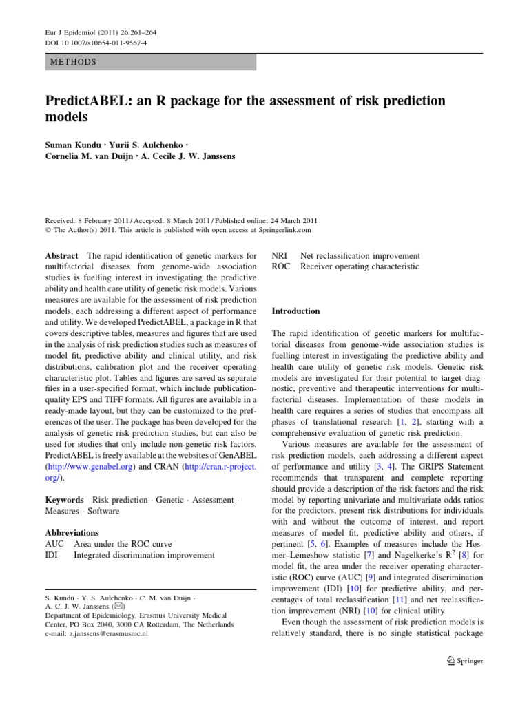 Predictabel: An R Package For The Assessment of Risk Prediction Models ... Predictabel: An R Package For The Assessment of Risk Prediction Models ...