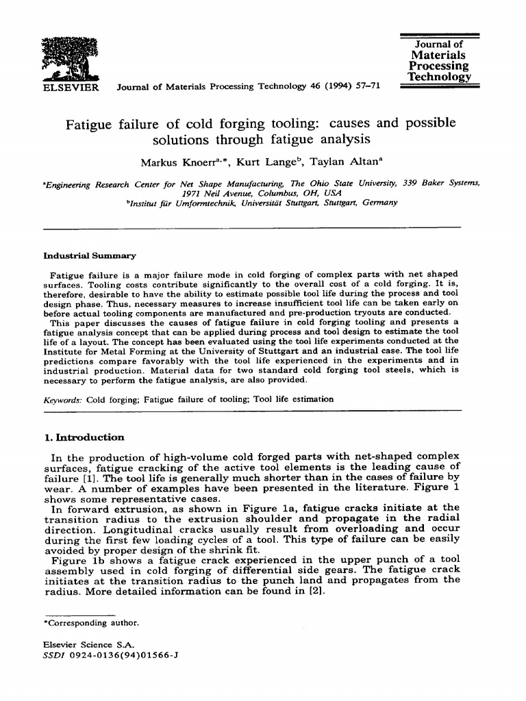 Fatigue Failure of Cold Forging Tooling Causes and Possible | PDF ...
