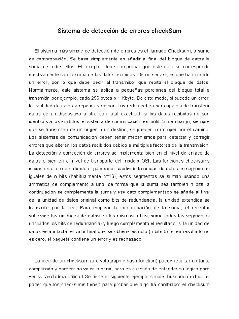 Comprensión de Checksums | PDF | Detección y corrección de errores | Archivo de computadora