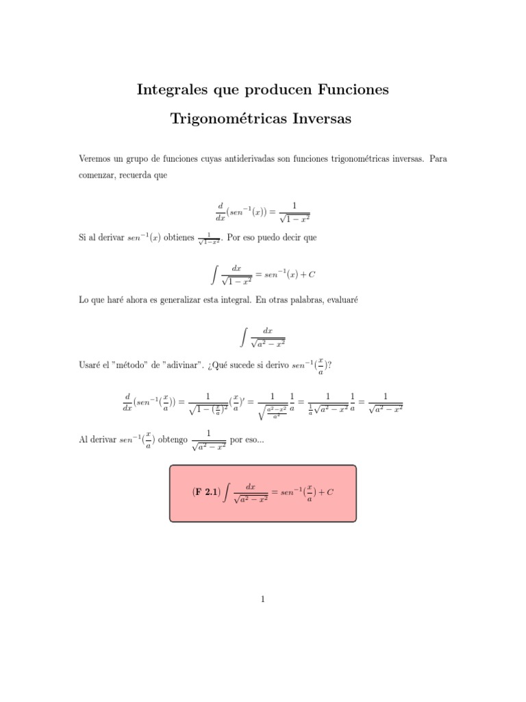 Integrales Que Producen Funciones Trigonometricas Inversas | PDF ...