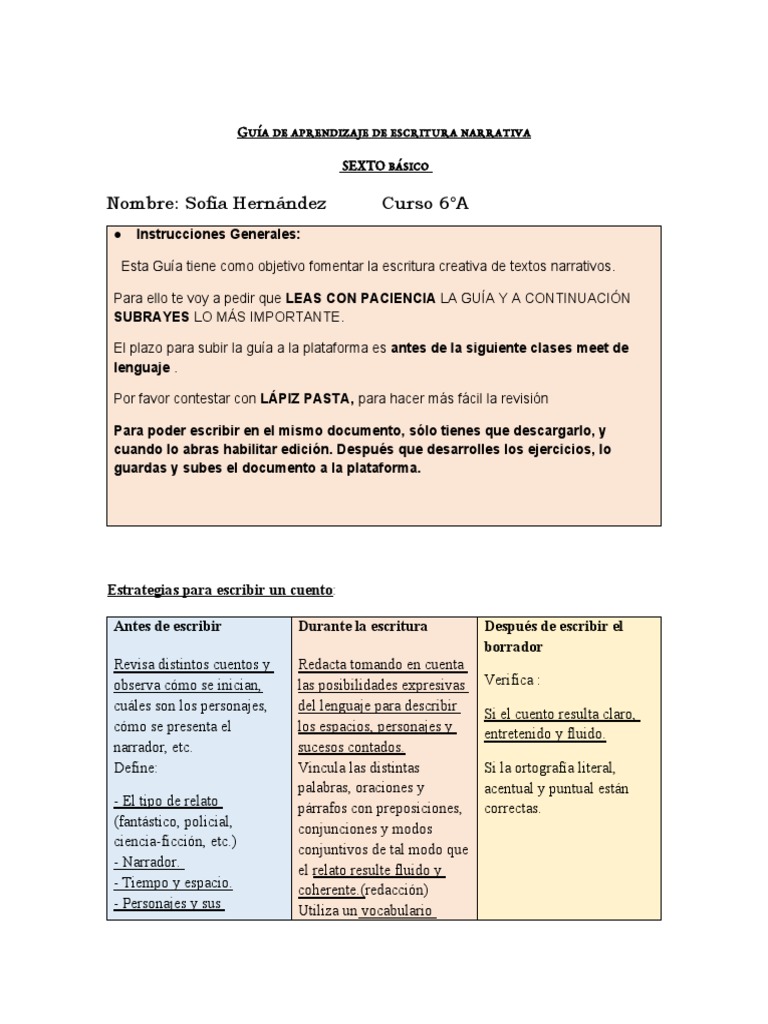 Guía de Aprendizaje de Escritura Narrativa | PDF | Cuentos | Narrativa