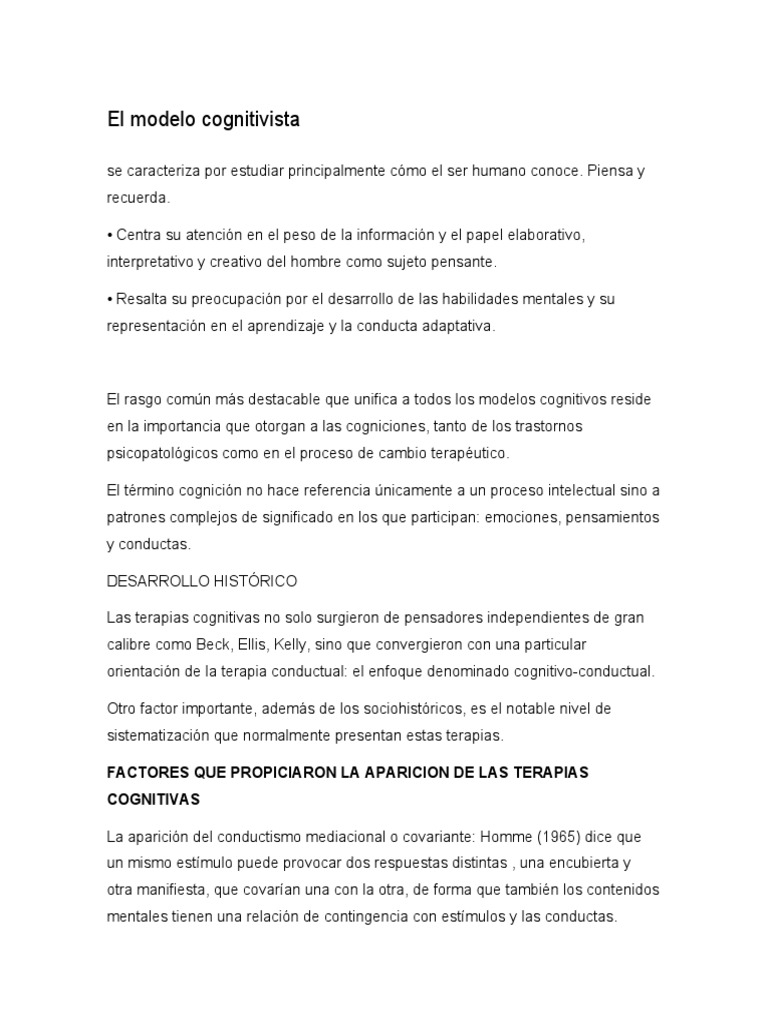 El Modelo Cognitivista | PDF | Psicoterapia | Interacciones de ...