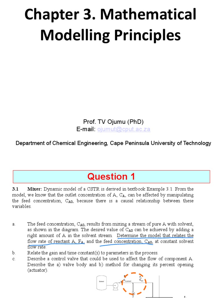 Chapter 3. Mathematical Modelling Principles: Prof. TV Ojumu (PHD) E ...