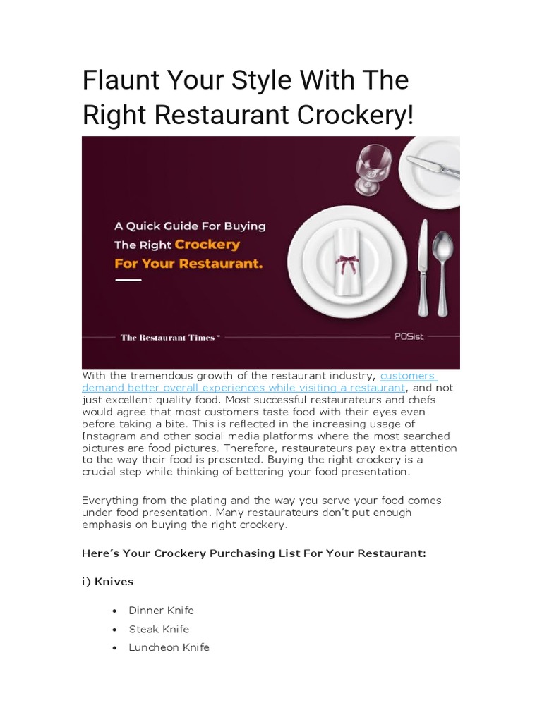 Flaunt Your Style With The Right Restaurant Crockery | PDF | Tableware ...