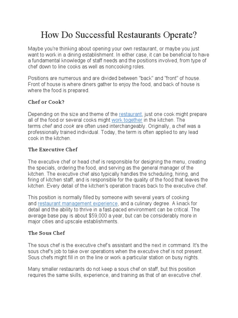 How Do Successful Restaurants Operate | PDF | Chef | Menu