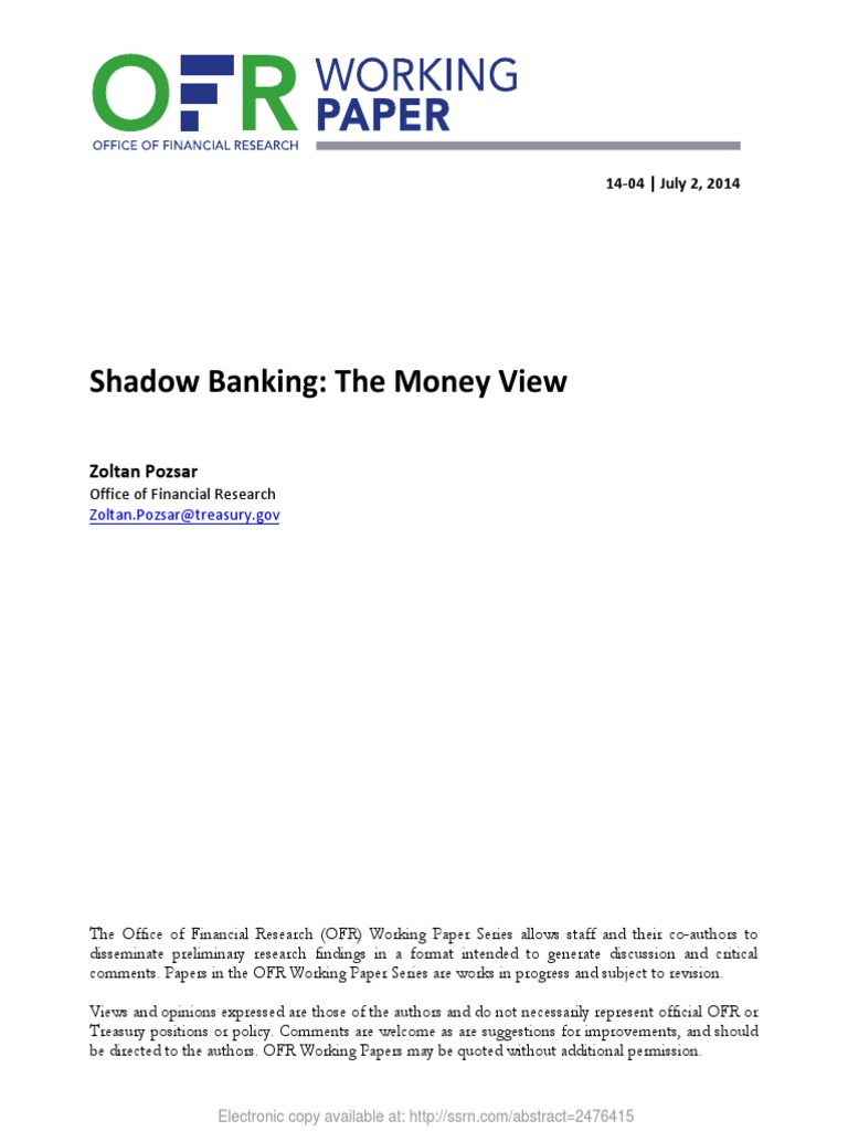 Money View of Shadow Banking | PDF | Repurchase Agreement | Shadow ...