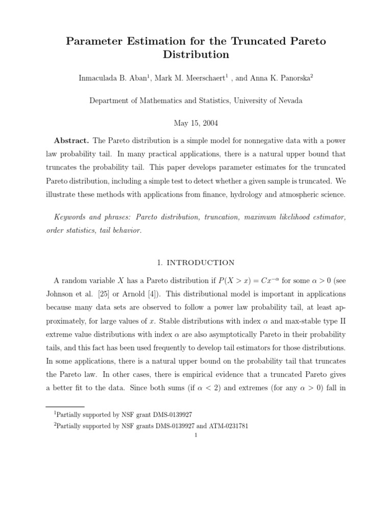 Truncated Pareto Estimation Guide Pdf P Value Power Law