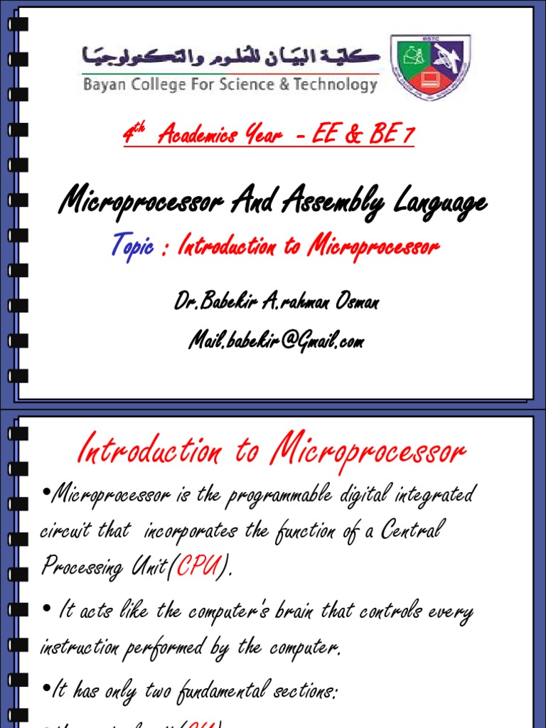 4 Academics Year - EE & BE 7: Microprocessor and Assembly Language ...