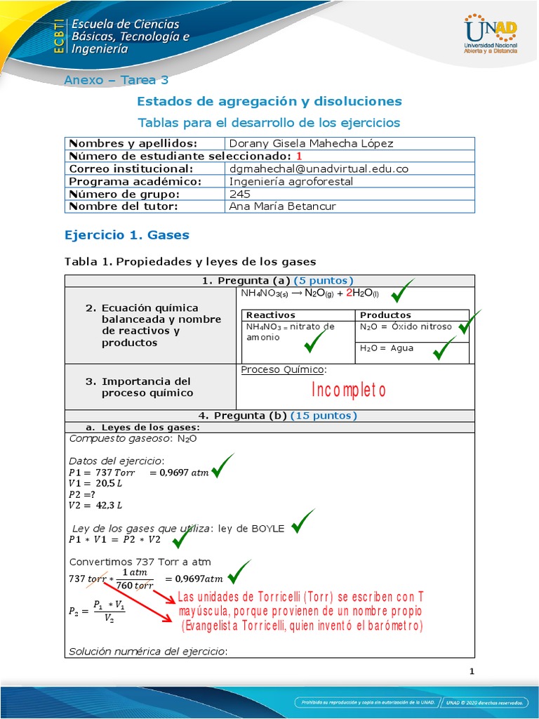 Tarea 3 - Dorany - 245 | PDF | Gases | Concentración