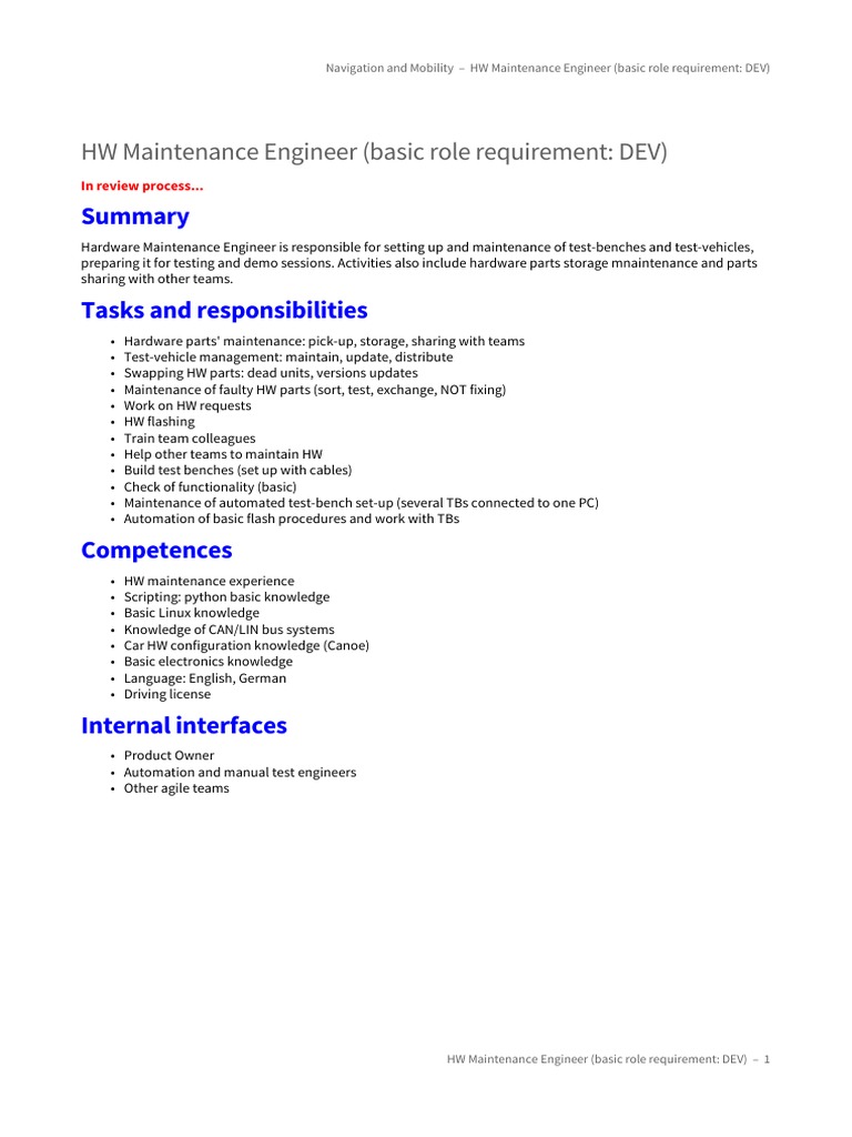 HW Maintenance Engineer (Basic Role Requirement - DEV) - V2-20210226 - 095210 | PDF | Art ...