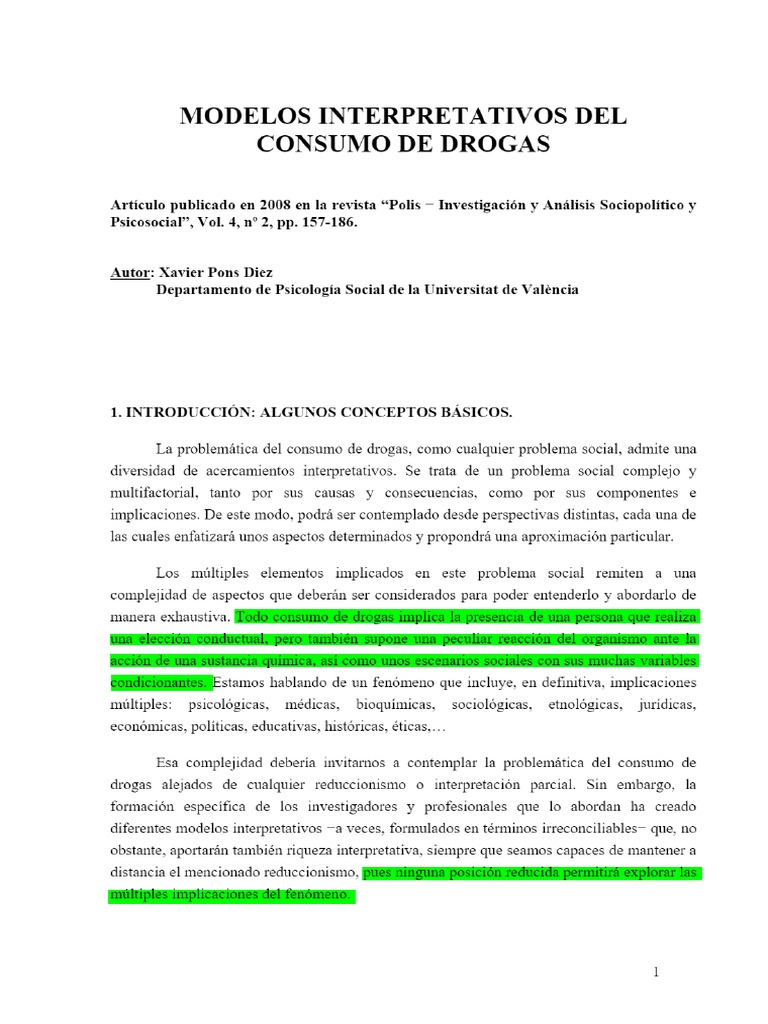 Modelos Interpretativos Del Consumo de Drogas | PDF