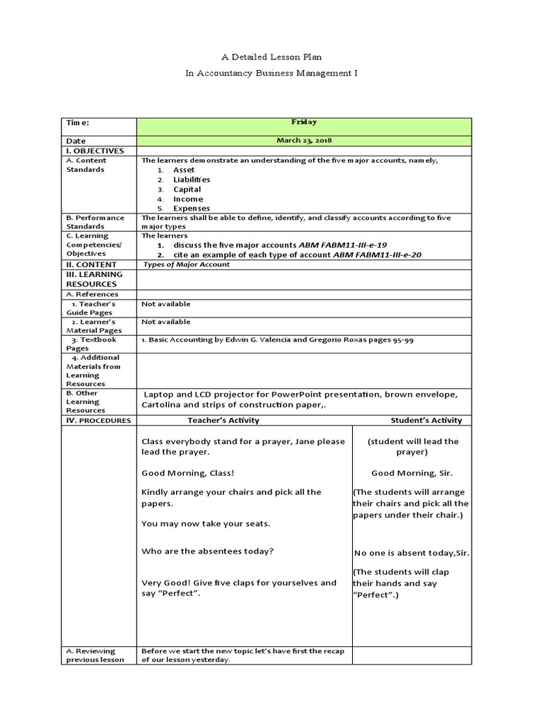 A Detailed Lesson Plan (Demo) 2 | PDF | Net Income | Equity (Finance)
