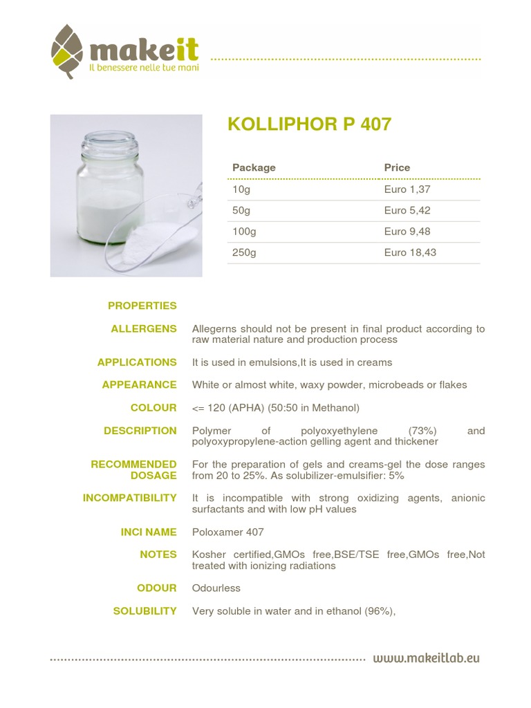 Poloxamer 407: Properties and Applications | PDF | Cooking, Food & Wine ...