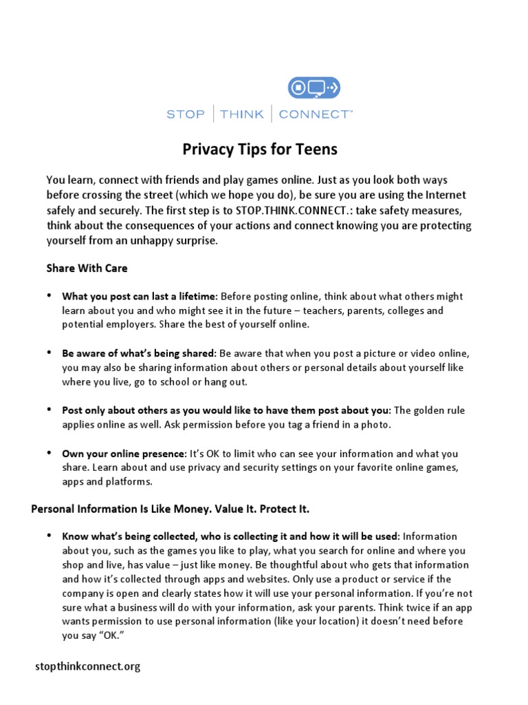 STC Privacy Tips For Teens | Download Free PDF | Wi Fi | Privacy
