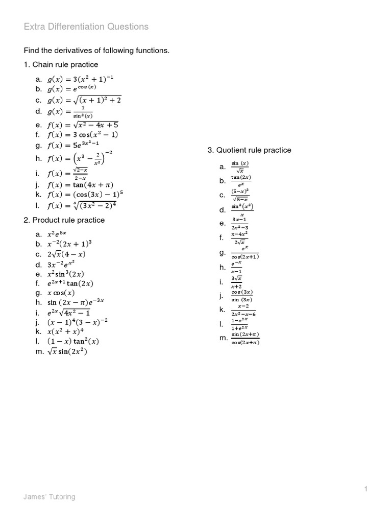 Extra Differentiation Questions | PDF