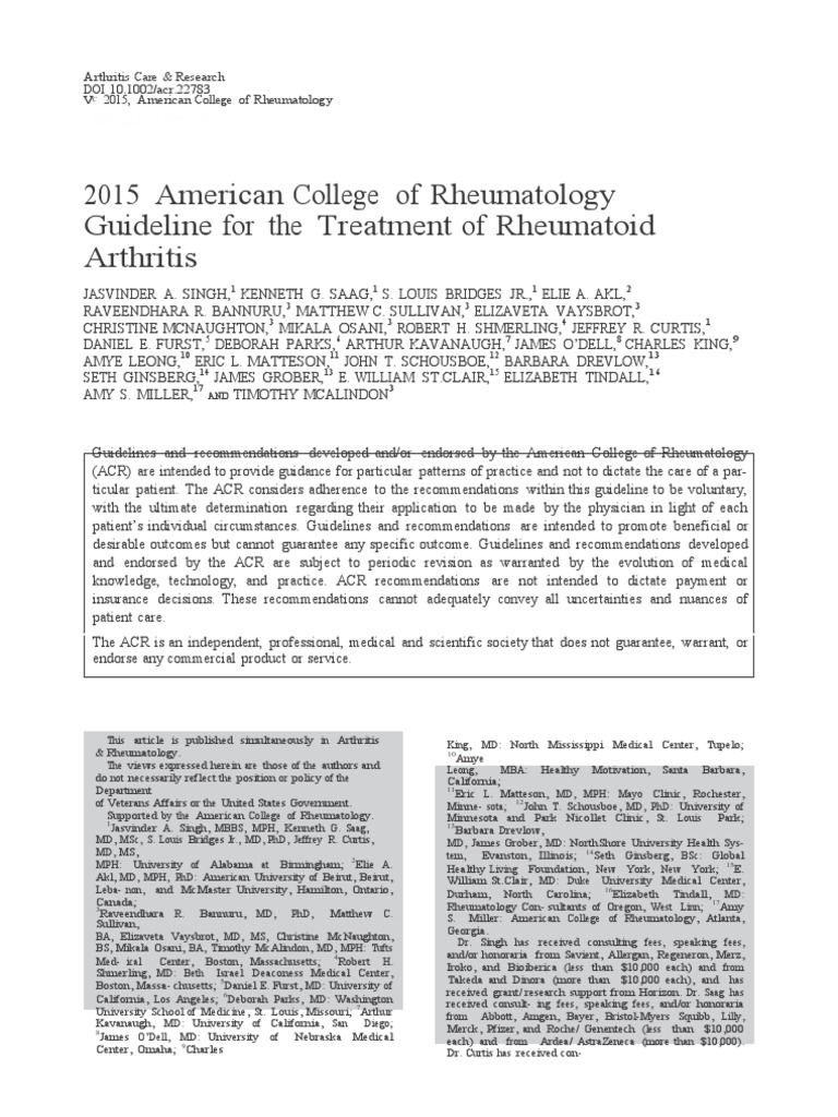 ACR 2015 RA Guideline | PDF | Rheumatoid Arthritis | Hepatitis