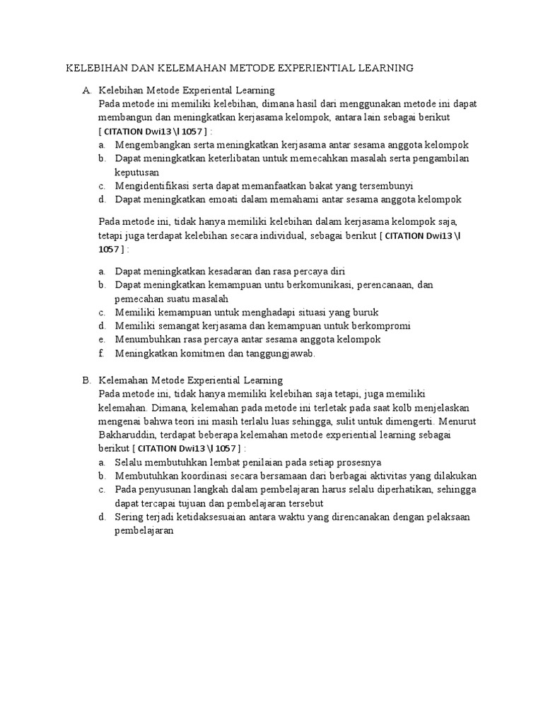 Kelebihan Dan Kelemahan Metode Experiential Learning | PDF