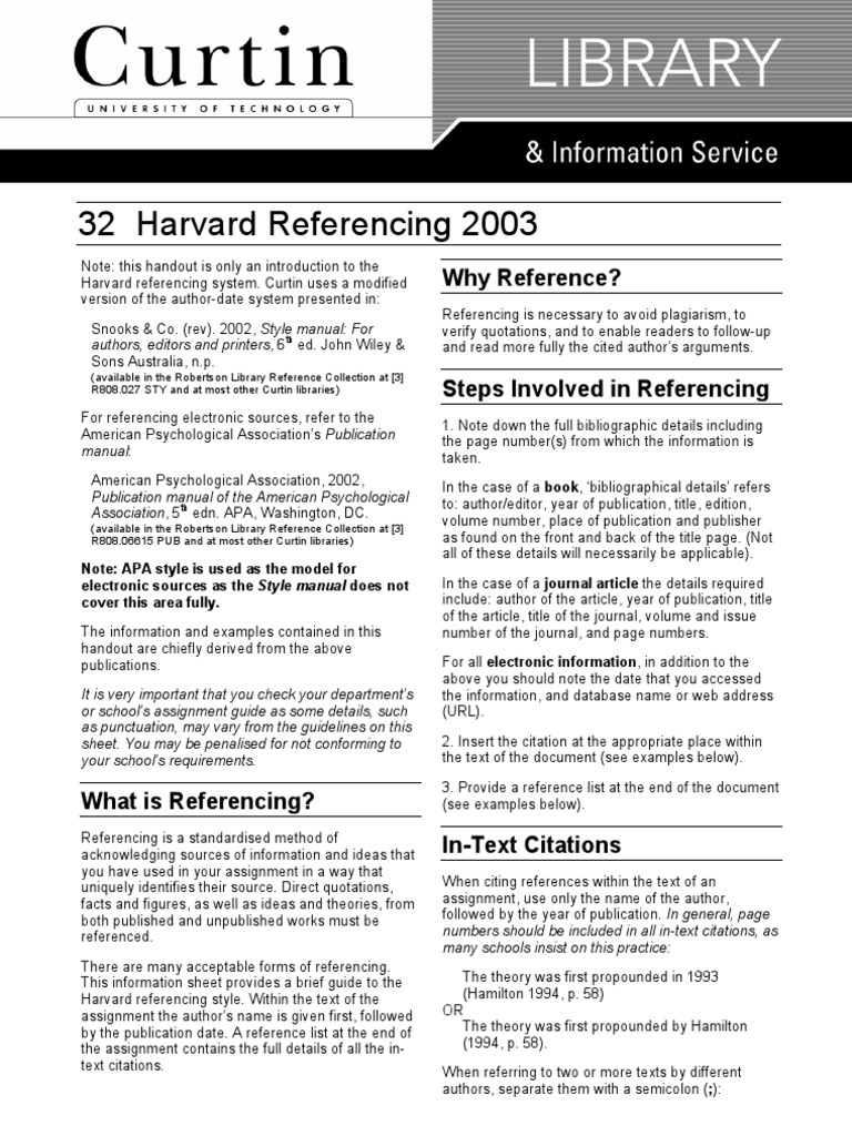 Harvard System Referencing Hints | PDF