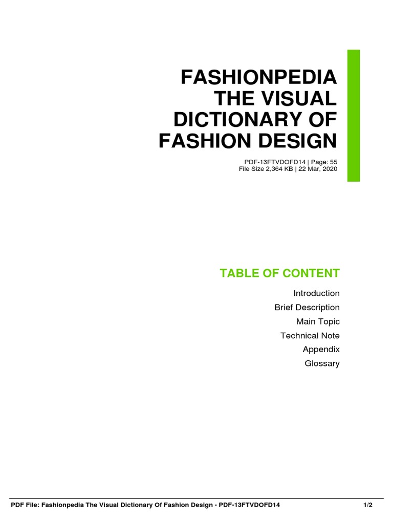 Fashionpedia The Visual Dictionary of Fashion Design | PDF