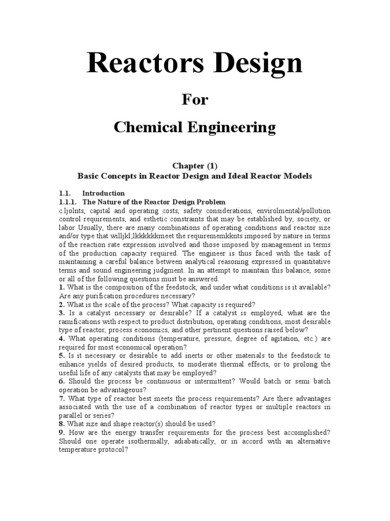 Basic Concepts in Reactor Design | PDF
