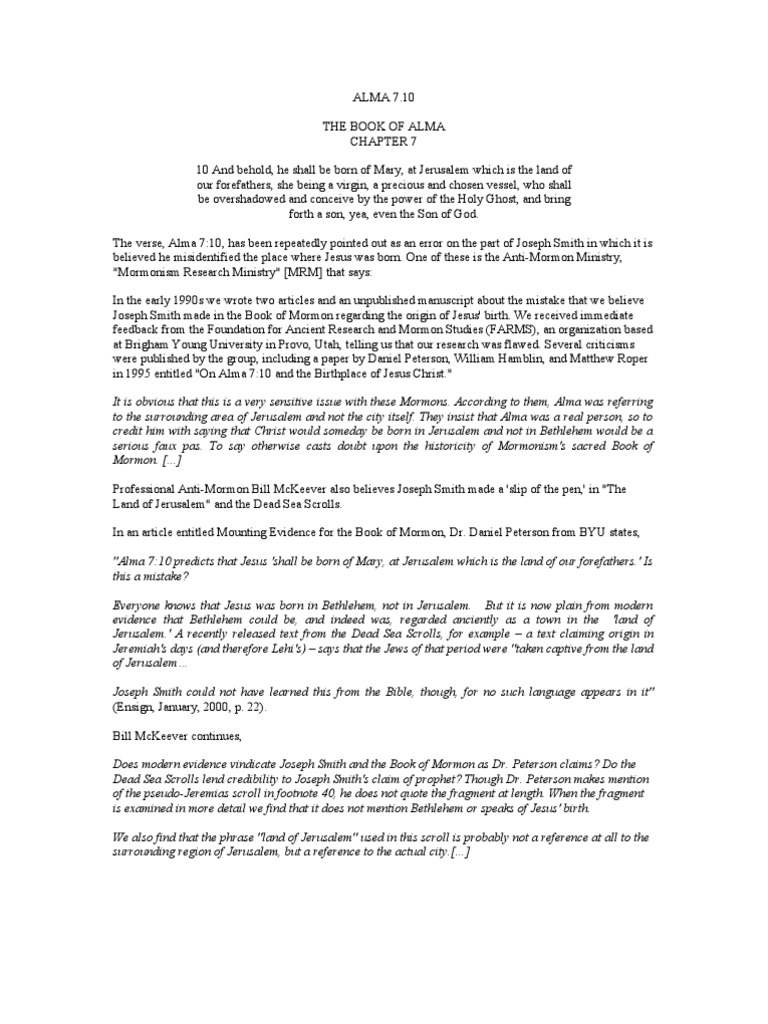 Alma 7.10 | PDF | Book Of Mormon | Joseph Smith