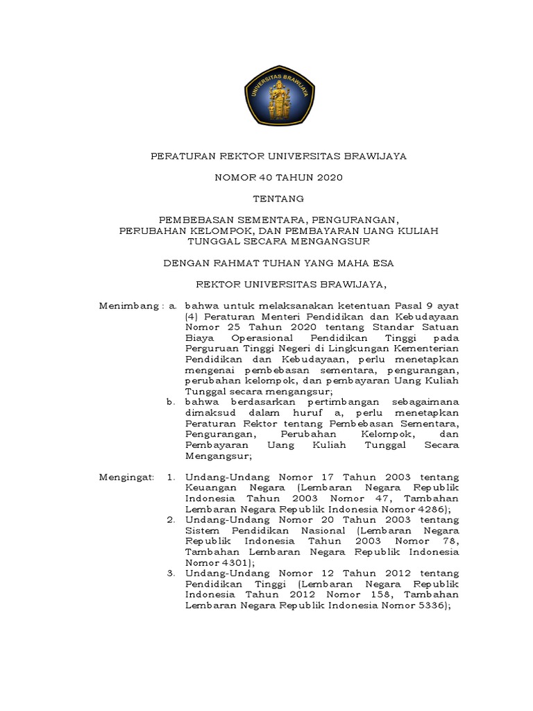 Aturan Pembebasan dan Pengurangan UKT UB | PDF
