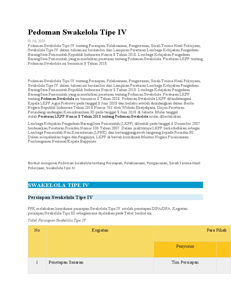 Pedoman Swakelola Tipe IV | PDF