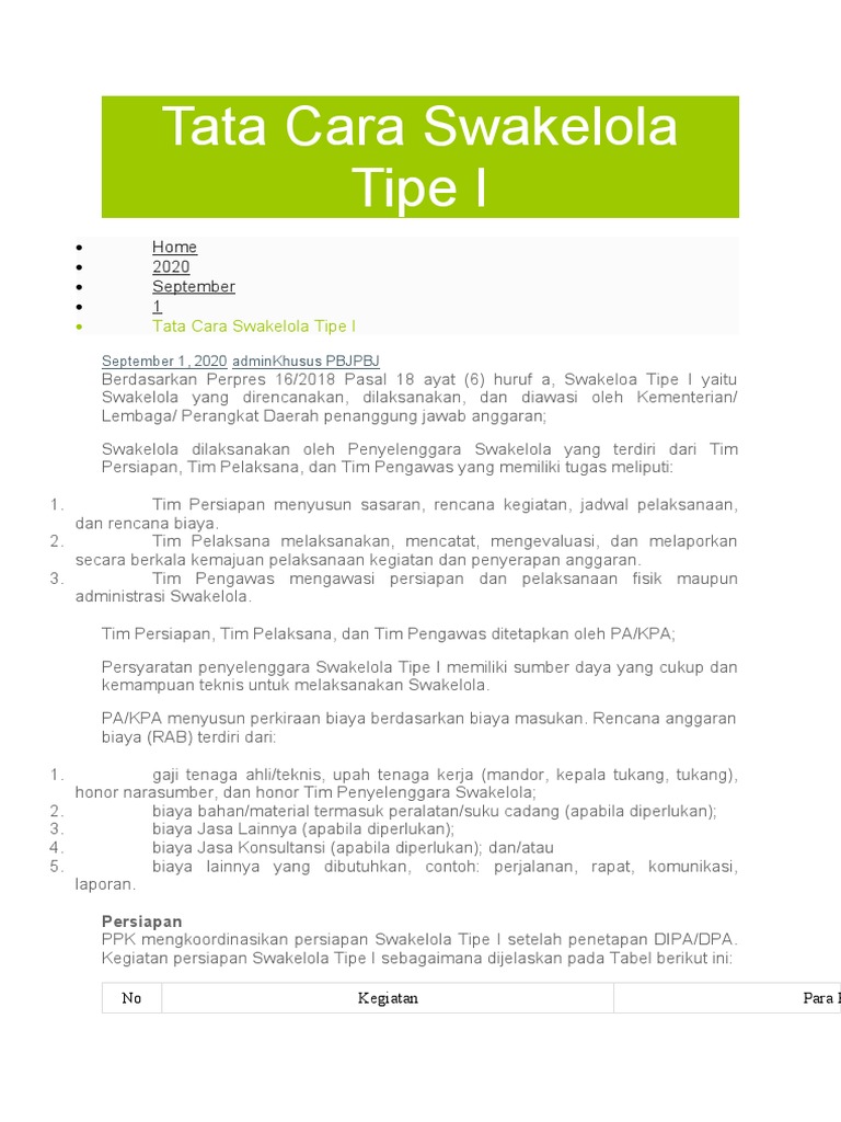 Panduan Swakelola Tipe I | PDF | Pengelolaan Keuangan & Uang