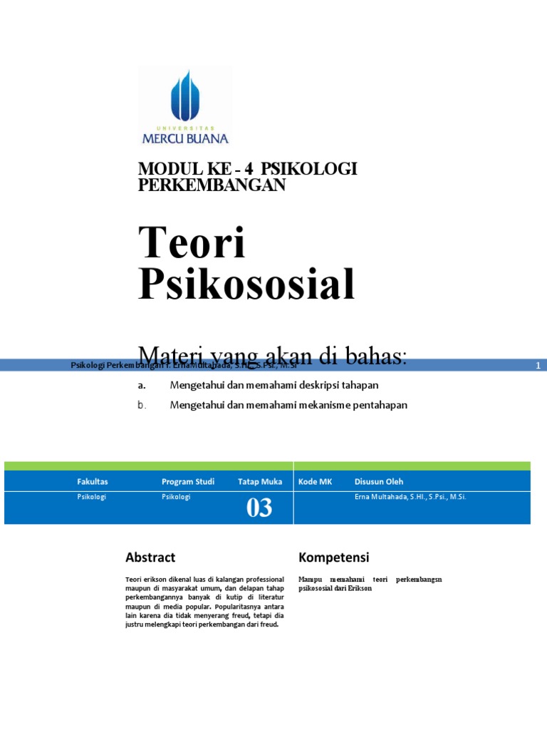 Modul Keempat Psikososial Erikson | PDF