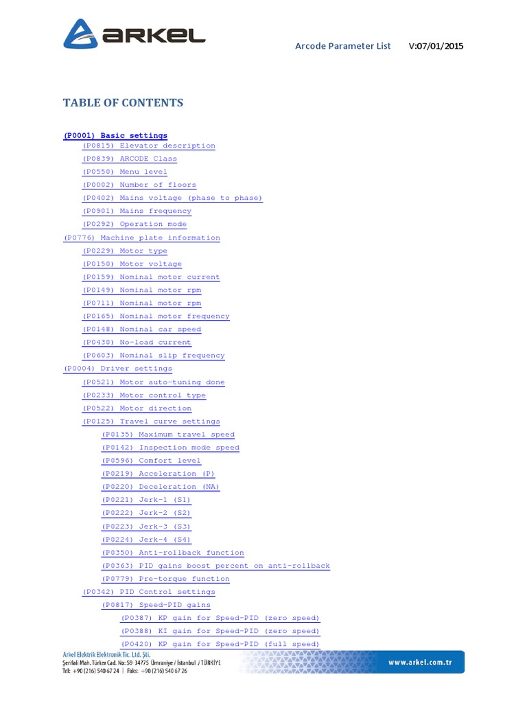 n0 - ARCODE Parameter Reference V11.en | PDF | Electric Motor | Elevator