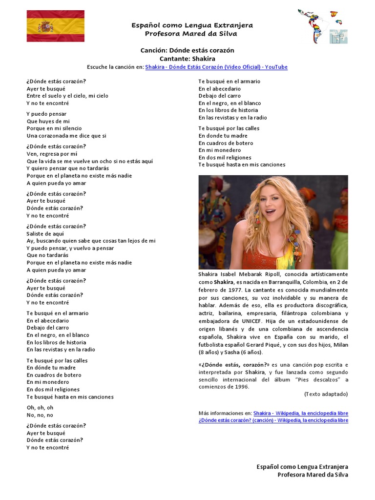 Canción Dónde Estás Corazón de Shakira | PDF | Música pop | Música grabada