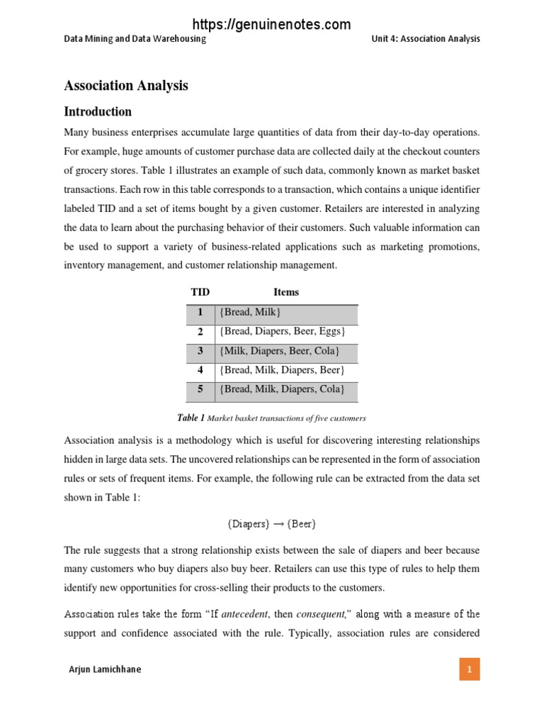 Unit 4 - Association Analysis | PDF | Data Management | Information Science
