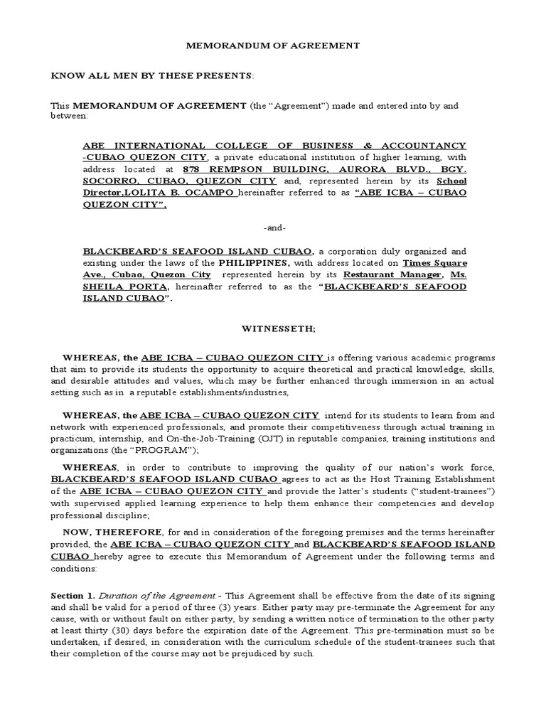 Moa-Ojt College Official Template Sample | PDF | Confidentiality ...