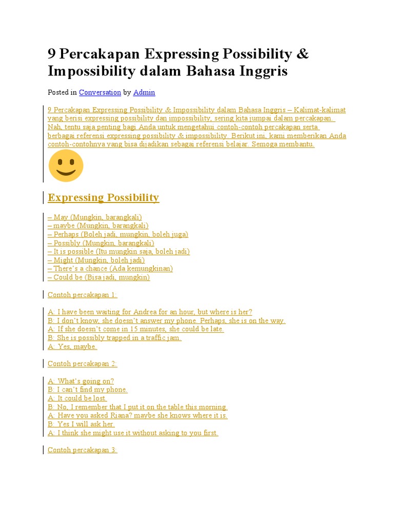 9 Percakapan Expressing Possibility | PDF | Foreign Language Studies | Self-Improvement